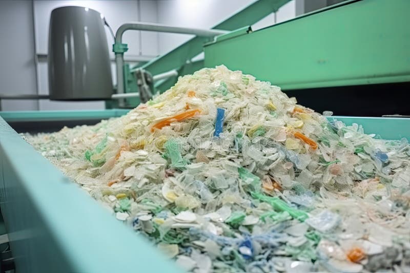 Plastic Recycling Plant. Conveyor with Shredded Plastic Stock ...