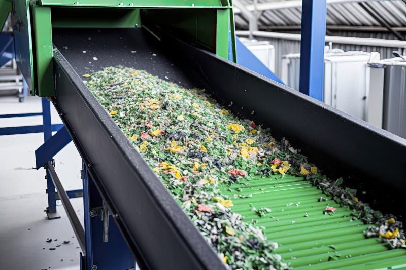 Plastic Recycling Plant. Conveyor with Shredded Plastic Stock ...