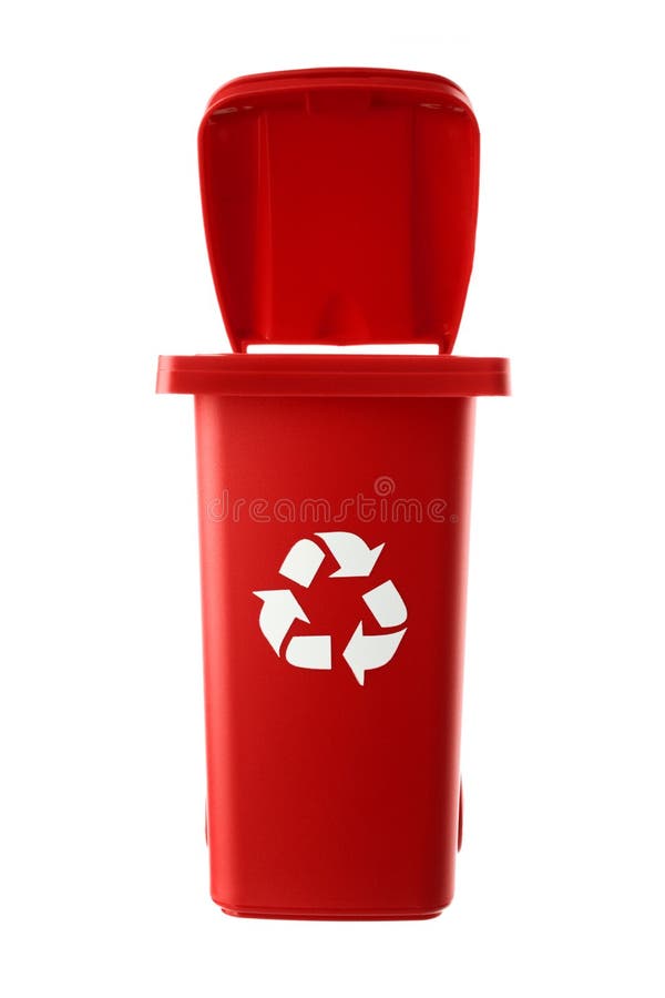 Plastic Red Trash Can Isolated on White Background Stock Image - Image ...