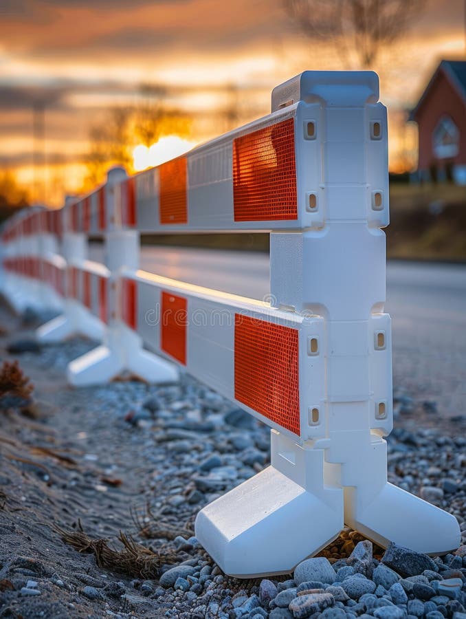 Plastic Road Barrier in Evening Light Near a Construction Site Stock ...