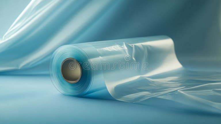Plastic Roll of Blue Polyethylene Film on a Textured Surface. Stock ...