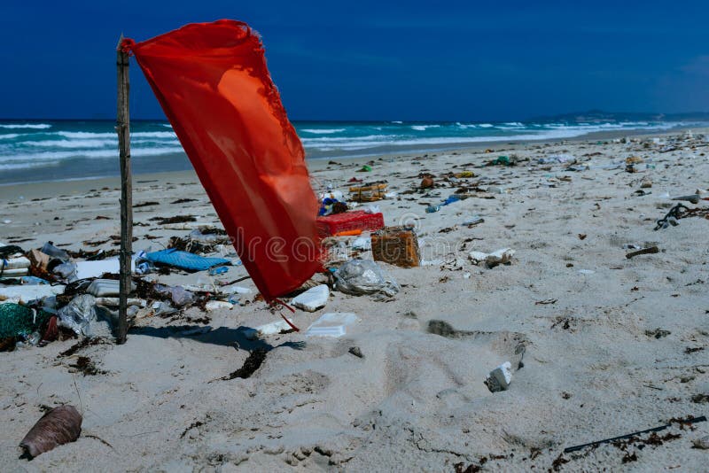 Plastic Rubbish Thrown on the Sandy Seashore, Trash on the Sea Beach ...