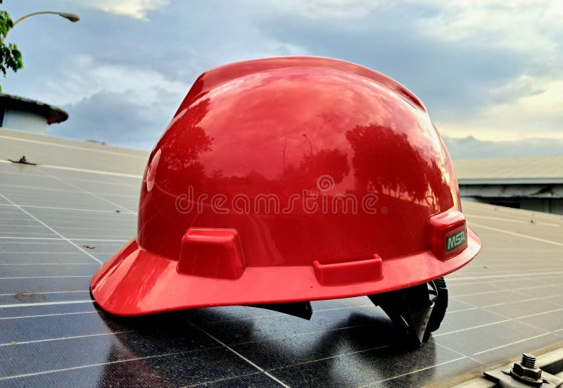 Plastic Safety Helmet Isolated on Panel Surya Background Stock Photo ...