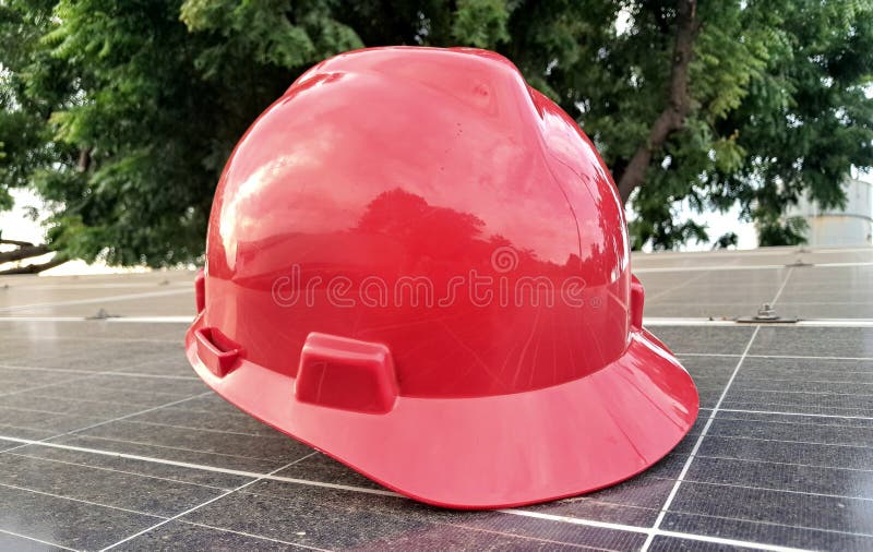 Plastic Safety Helmet Isolated on Panel Surya Background Stock Photo ...