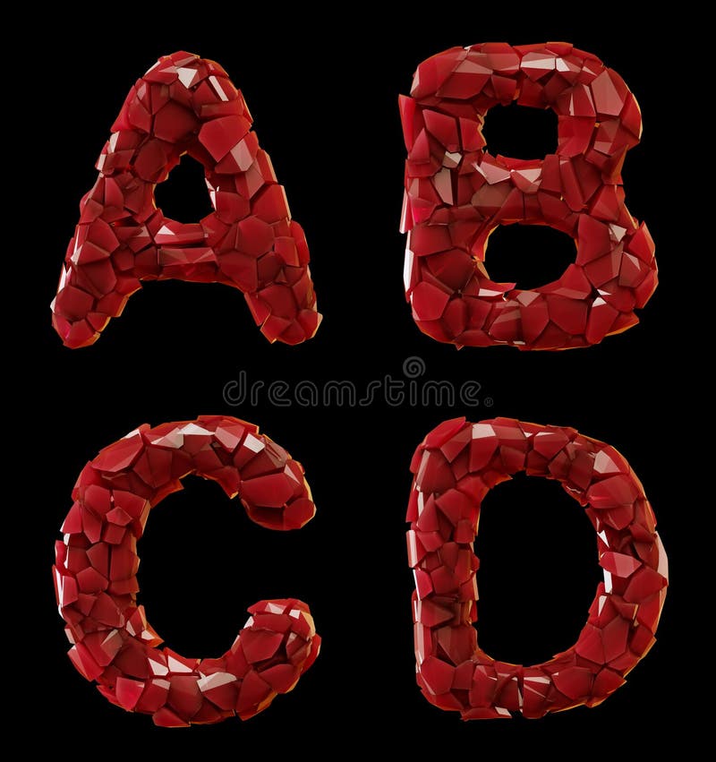 Plastic Set a, B, C, D Made of 3d Render Plastic Shards Red Color ...