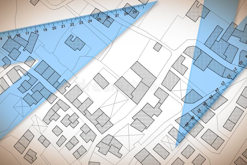 Plastic Set Square Over an Imaginary Cadastral Map of Territory with ...