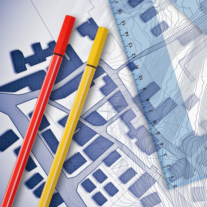 Plastic Set Square with Red and Yellow Marking Pen Over an Imaginary ...