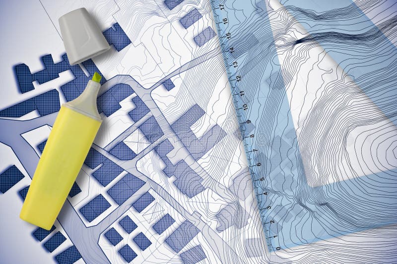 Plastic Set Square and Yellow Highlighter Marker Over an Imaginary ...