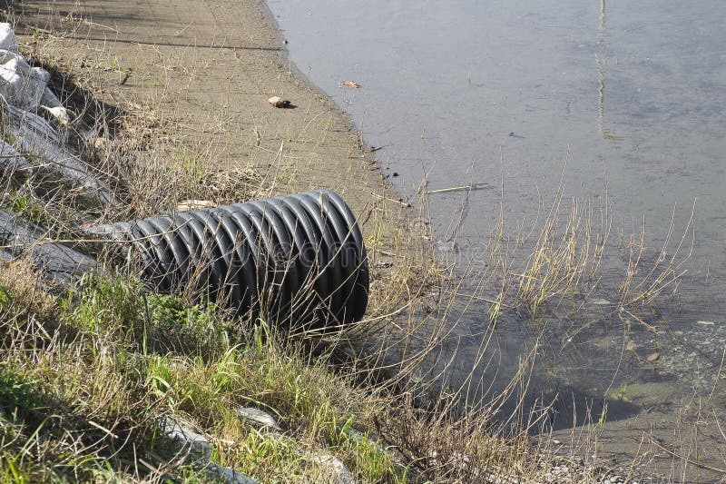 Plastic Sewage Pipe on a Small Stream Stock Photo - Image of running ...