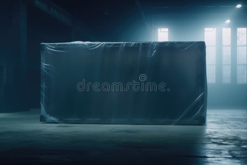 Plastic Sheet Packaged Box in a Dark Room of a Warehouse with Backlight ...
