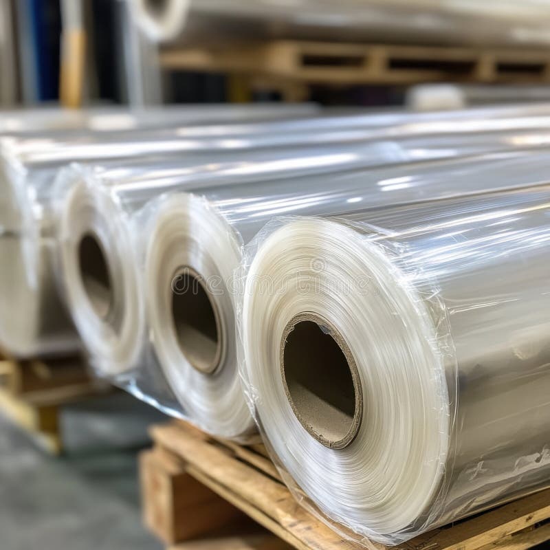 Plastic Sheeting Rolls Stacked on Wooden Pallets in a Warehouse ...