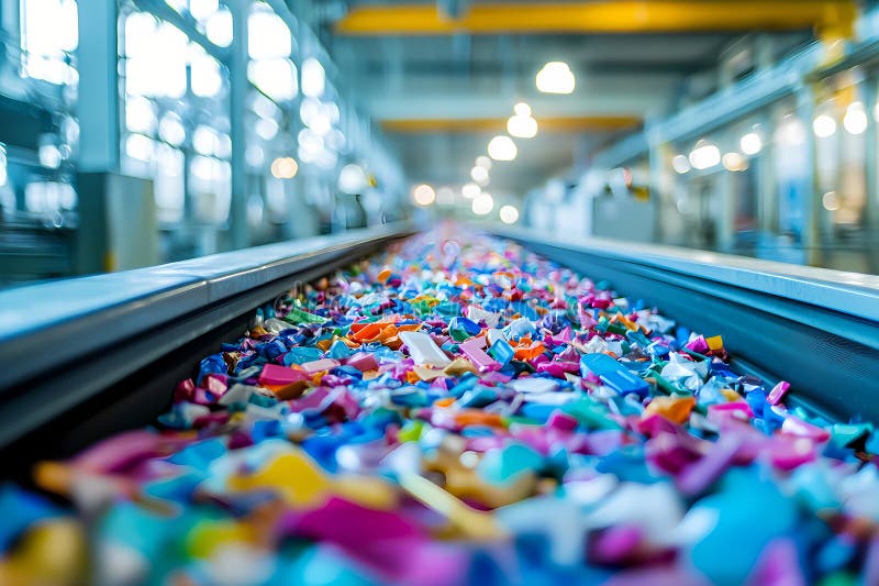 Plastic Shreds Moving on Conveyor Belt in Recycling Plant Stock Image ...