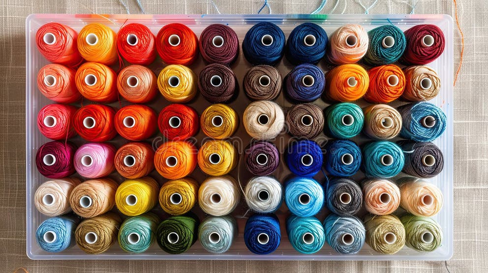 A Plastic Sorting Box Filled with Various Color Embroidery Threads on ...