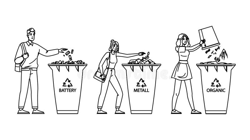 Biodegradable Nonbiodegradable Plastic Sorting Garbage Character Stock ...