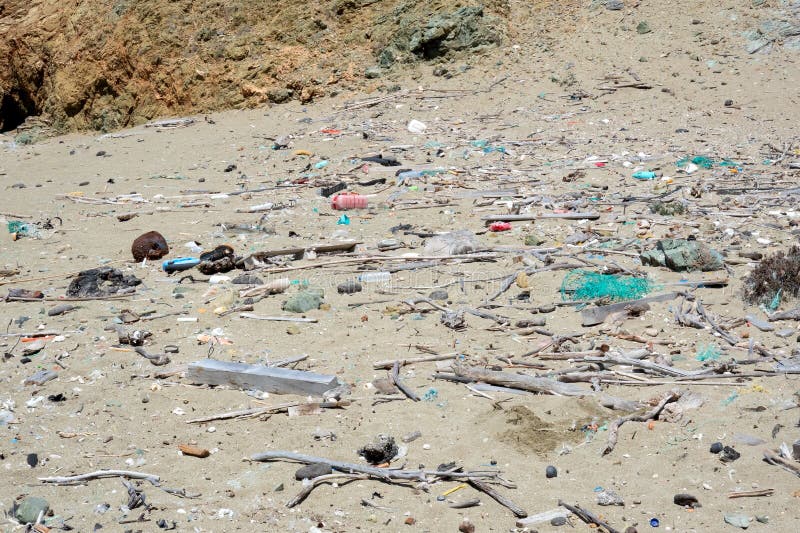 Plastic and Other Trash Washed Ashore on the Beach of Crete Stock Image ...