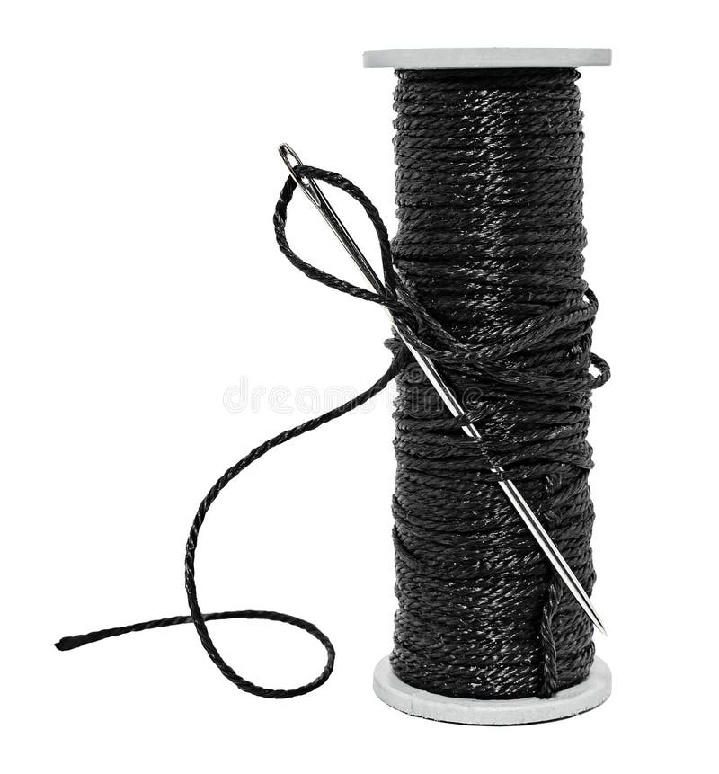 Plastic Spool with Black Synthetic Threads Close-up. Needle and Thread ...