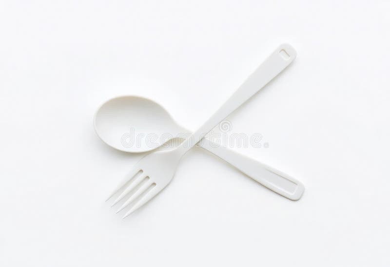 Plastic Spoon and Plastic Fork in a Crossed Position, Isolated on a ...