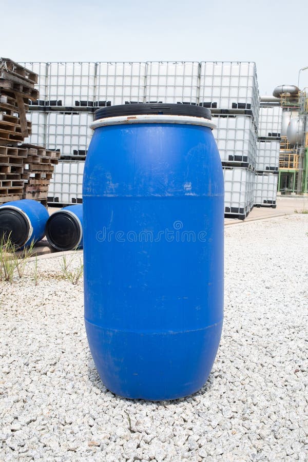 Plastic Storage Drums, Blue Barrels. Stock Image - Image of energy ...