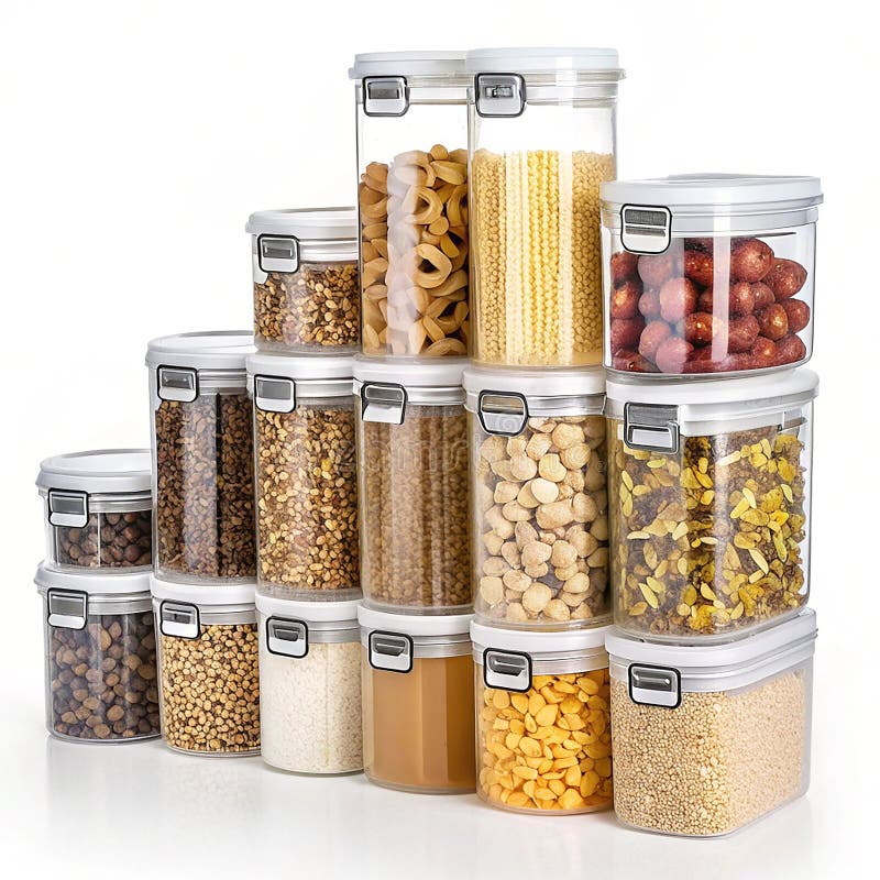 Plastic Storage Jars for Pantry Stock Illustration - Illustration of storage, food: 366955911