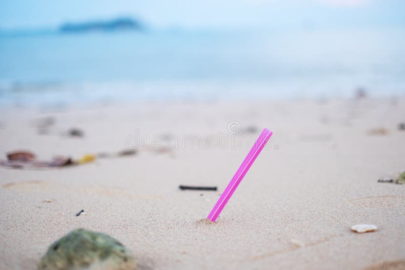 Plastic Straw Garbage On The Beach. Ecology, Environmental, Pollution ...