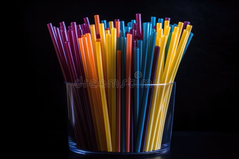Plastic Straws of Different Colors on a Black Surface Stock Image ...