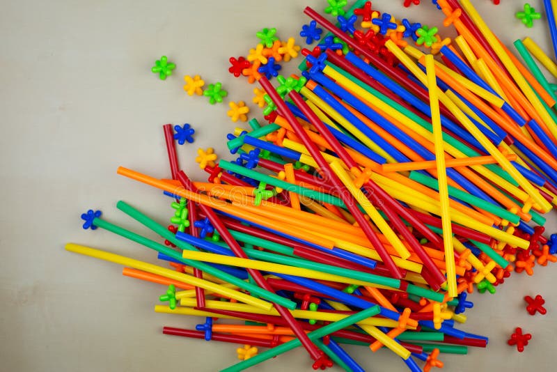 Plastic Straws with Special Fastenings for Kids Stock Photo - Image of ...