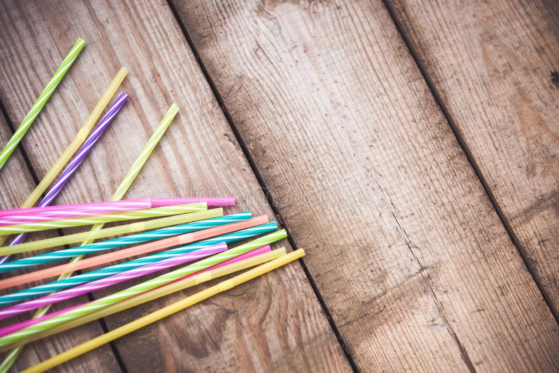 Plastic Straws On Wooden Background Plastic Free Stock Photo - Image of ...