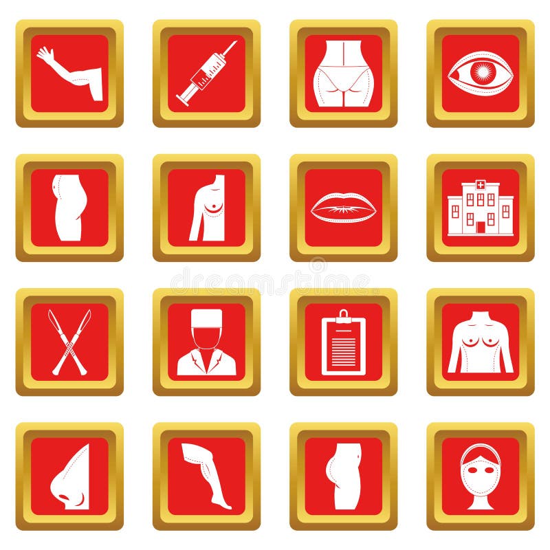 Plastic Surgeon Icons Set Red Stock Vector - Illustration of nose ...