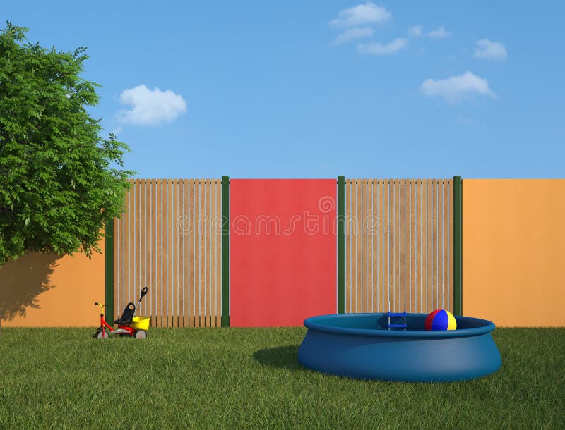 Plastic Swimming Pool in the Garden Stock Illustration - Illustration ...
