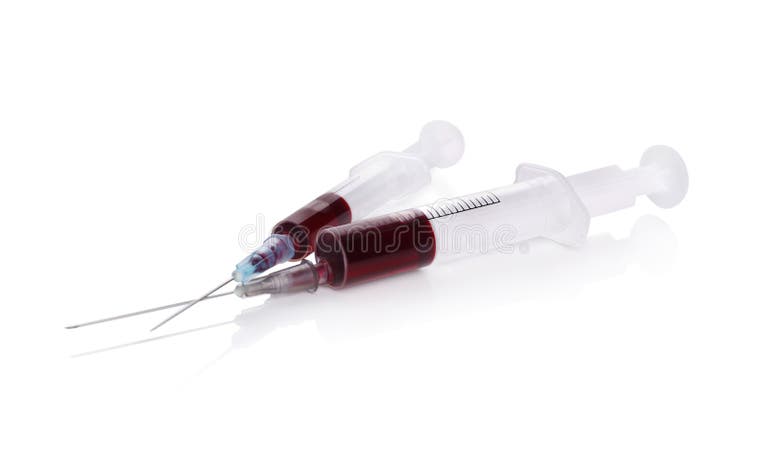 Plastic Syringes with Blood on White Background Stock Image - Image of ...