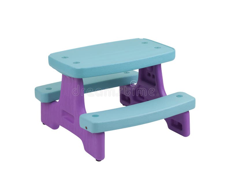 Plastic Table with Attached Benches Sits Stock Photo - Image of attach ...
