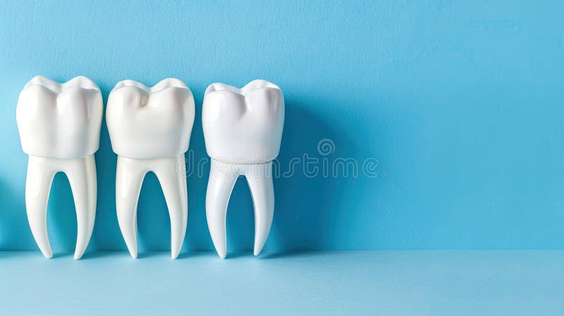 Plastic Teeth Stand Side by Side on a Blue Background, a Larger Molar ...