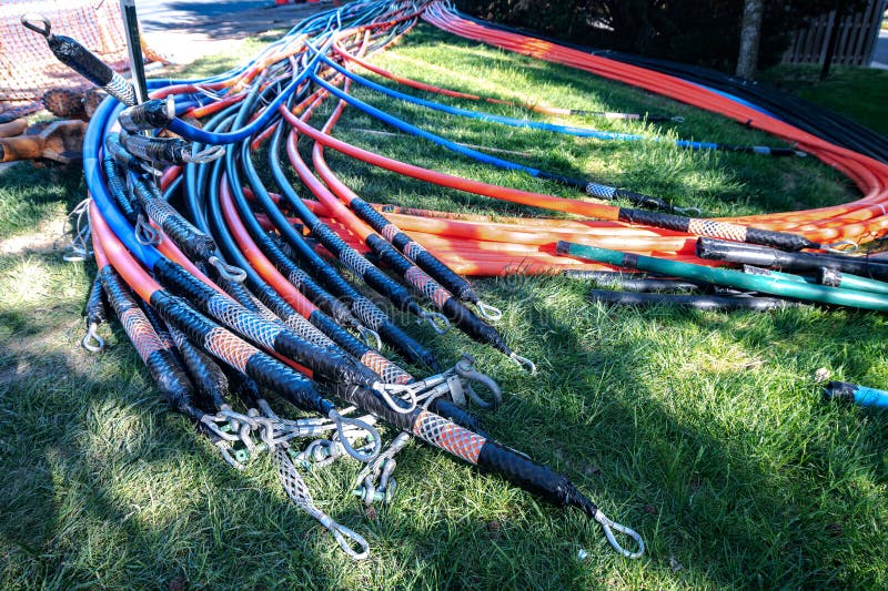 Plastic Telecommunications Cables for Fiber Optic Cabling are Spread ...