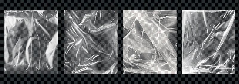 Transparent Plastic Wrap Texture Collection. Set Realistic Wrinkled Plastic Film Overlays Stock ...