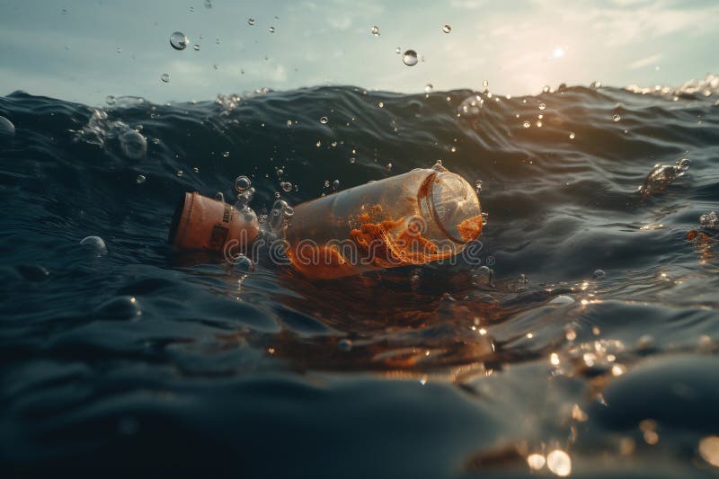 Plastic Tide at Sunset stock photo. Image of bottles - 311637430