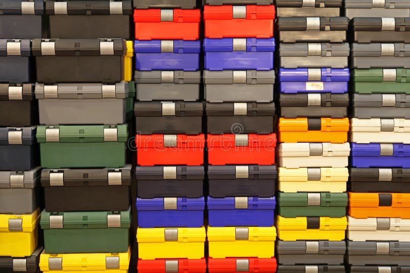 Plastic tool boxes stock image. Image of stack, bunch - 33373437