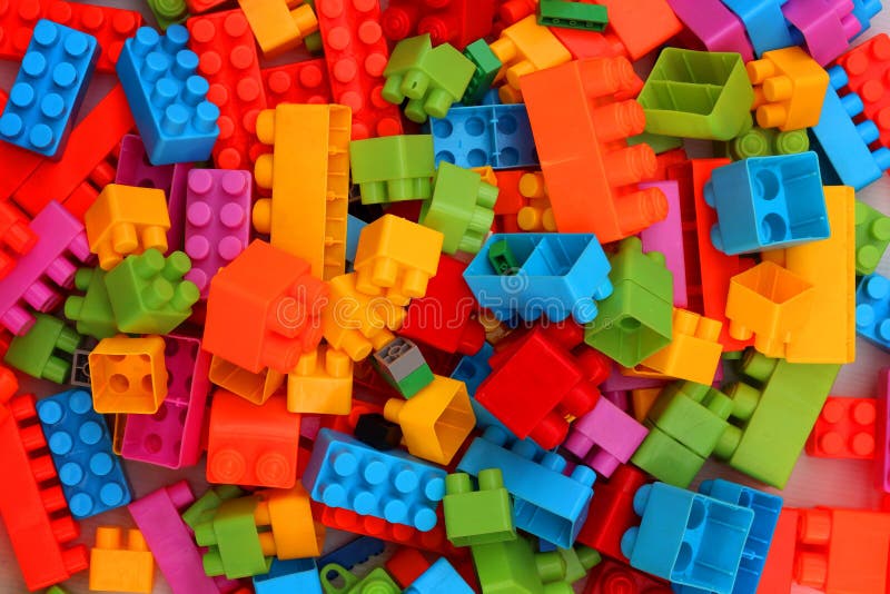 Plastic Toy Blocks Multi-colored Children`s Building Kit Cubes Stock ...