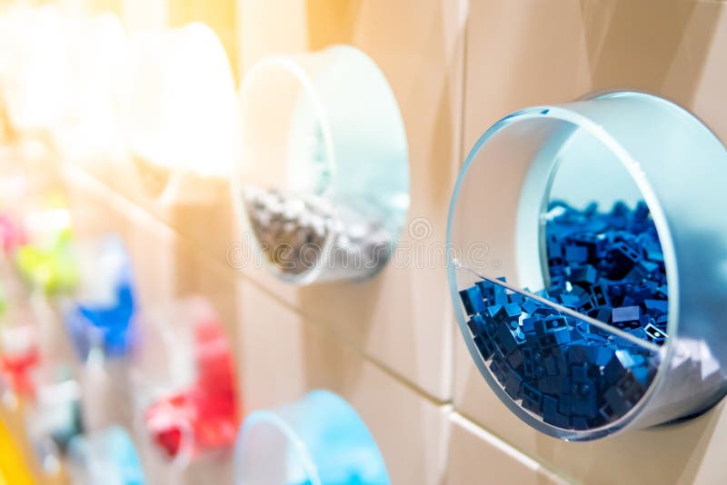 Plastic Toy Bricks Inside Self Service Container Shelf Stock Photo ...