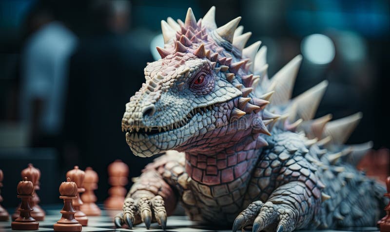 Toy Dinosaur Sitting on Chess Board Stock Photo - Image of playful ...