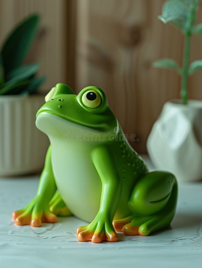 Plastic Toy Frog Figurine on a Table, Close-up. Stock Image - Image of ...