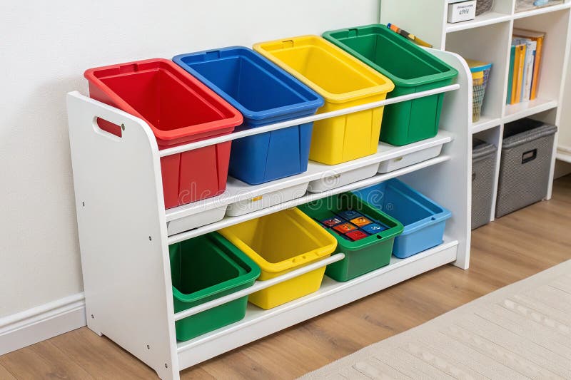 Plastic Toy Organizer with Color-coded Bins Stock Illustration ...
