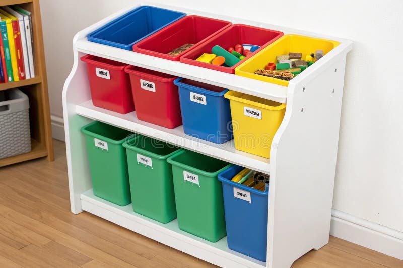 Plastic Toy Organizer with Color-coded Bins Stock Illustration ...