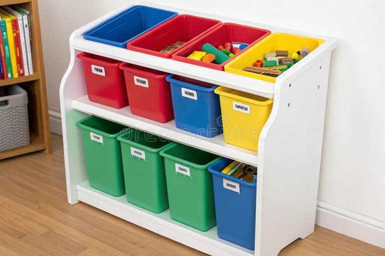 Plastic Toy Organizer with Color-coded Bins Stock Illustration ...