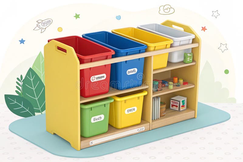 Plastic Toy Organizer with Color-coded Bins Stock Illustration ...