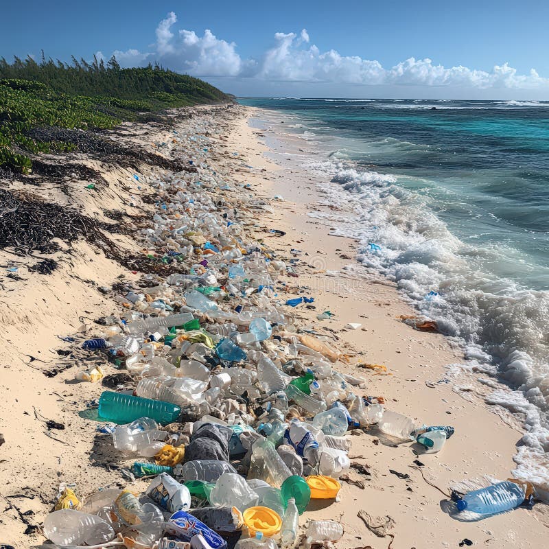Plastic Trash on the Beach Coastline Stock Illustration - Illustration ...