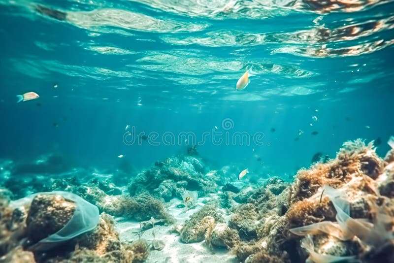 Plastic Trash at the Bottom of the Sea. Generative AI Stock ...