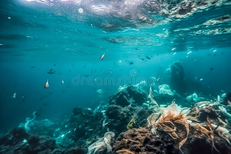 Plastic Trash at the Bottom of the Sea. Generative AI Stock ...