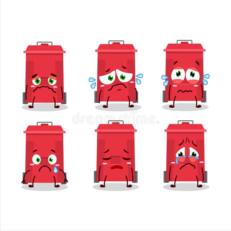 Plastic Trash Can Cartoon Character with Sad Expression Stock Vector ...