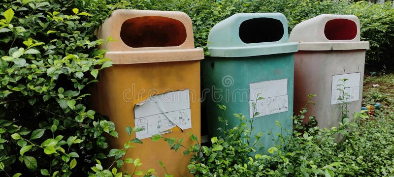 A Plastic Trash Can Installed in a Park, Close Up View Stock Photo ...