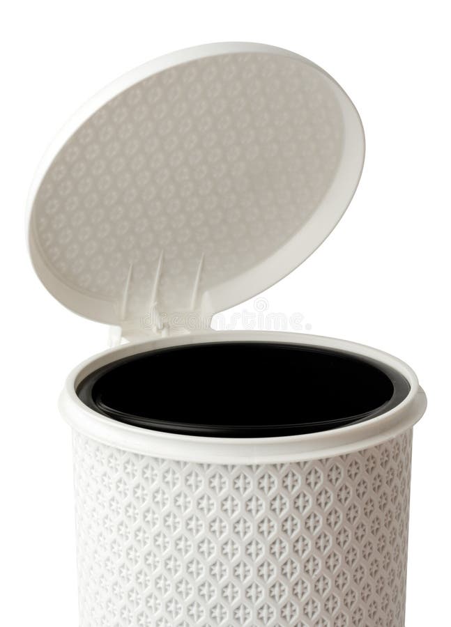 Plastic Trash Can with Lid on White Background Stock Photo - Image of ...